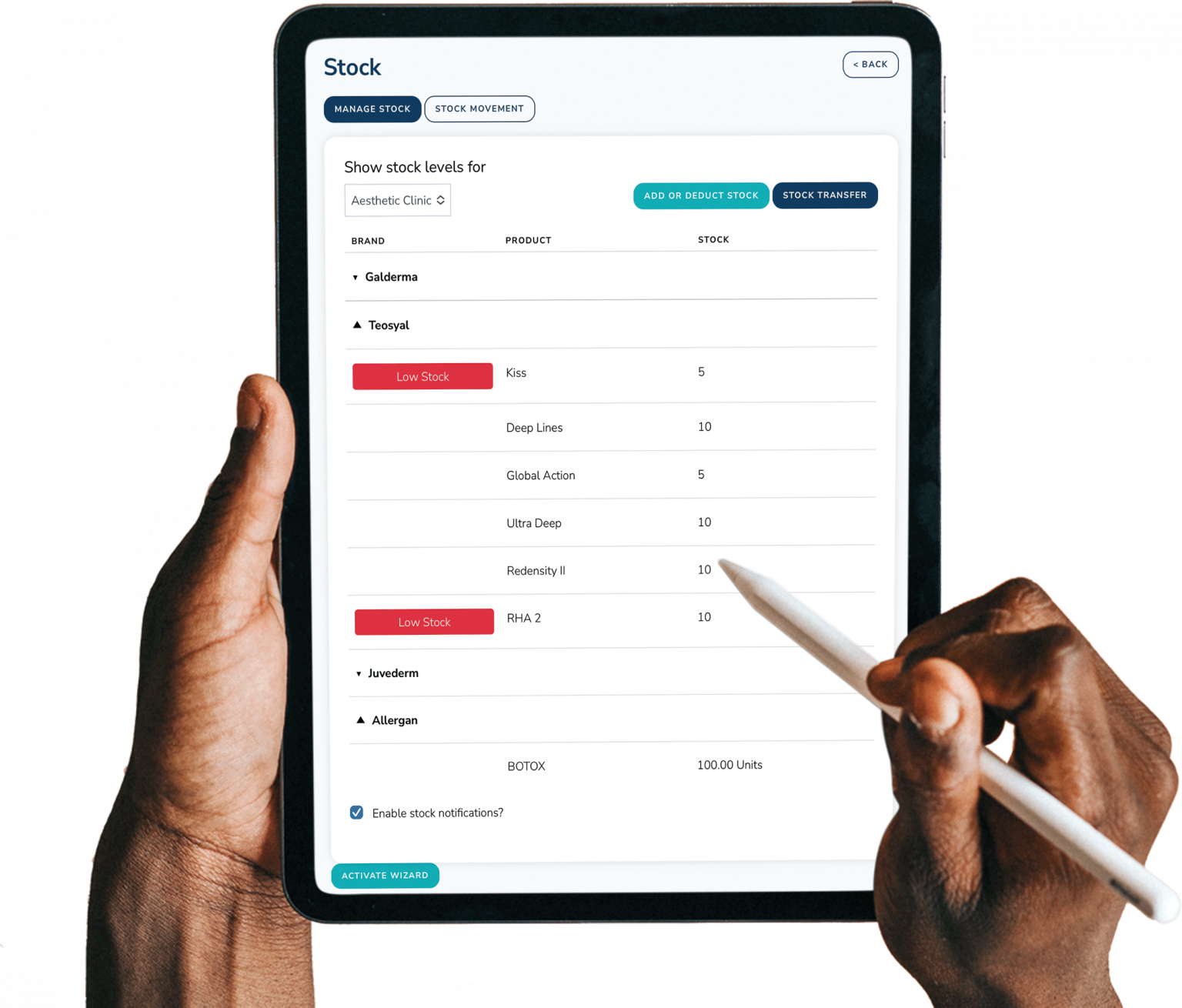 Stock Management | Features - Aesthetic Nurse Software